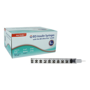 Becton Dickinson Ultra-Fine Insulin Syringe with Half-Unit Scale 31G x ...