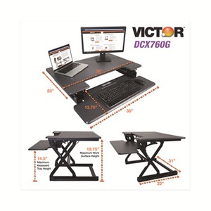 Victor High Rise Height Adjustable Standing Desk with Keyboard Tray ...