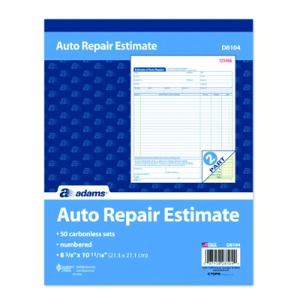Adams Auto Repair Estimate Book - ABFD8104 - Shoplet.com