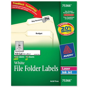Avery File Folder Labels, 2/3" x 3-7/16" , 1800 White Labels (75366 ...