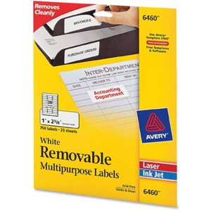 Avery Removable ID Labels, Sure Feed, 1"? x 2-5/8"?, 750 Labels (6460 ...
