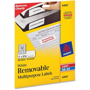 Avery Removable ID Labels, Sure Feed, 1"? x 2-5/8"?, 750 Labels (6460 ...