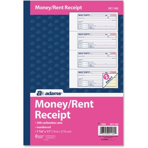 Adams Money/Rent Receipt Book - ABFDC1182 - Shoplet.com