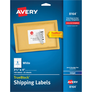 Avery Shipping Labels, Sure Feed, 3-1/3" x 4" , 150 White Labels (8164 ...