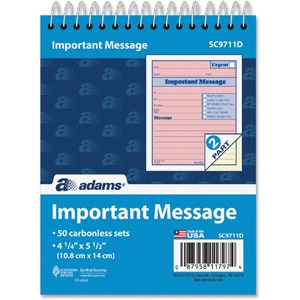 Adams Spiral-bound Phone Message Booklet - ABFSC9711D - Shoplet.com