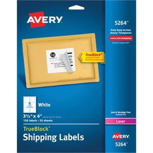 Avery Shipping Labels, Sure Feed, 3-1/3" x 4" , 150 White Labels (5264 ...