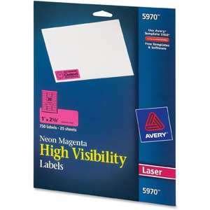 Avery 1" x 2 5/8" Neon Address Labels, Sure Feed, 750 Labels (5970 ...