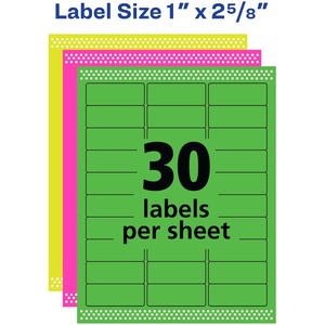 Avery 1 x 2 5/8" Neon Address Labels, Sure Feed, 450 Labels (5979 ...