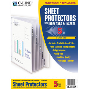 C-Line Heavyweight Poly Sheet Protectors with Index Tabs - CLI05557 ...