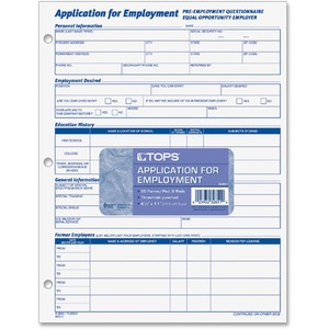 TOPS Employment Application Forms - TOP32851 - Shoplet.com