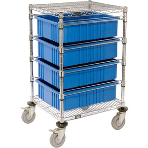 Global Industrial Chrome Wire Cart With (4) 6""H Blue Grid Containers ...