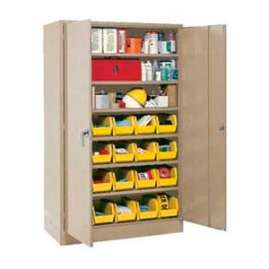 Global Industrial Locking Storage Cabinet 48x24x78, 24 YL Stacking Bins ...