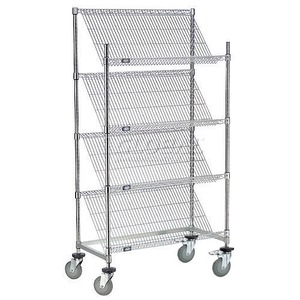 Nexel Slant Wire Shelving Truck w/4 Shelves & Brakes, 36"L x 18"W x 69 ...