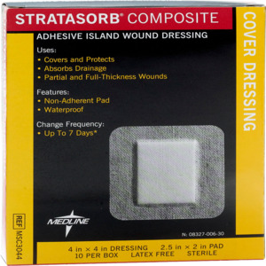 Medline Stratasorb Composite Island Dressing 4" x 4" - 60MSC3044 ...