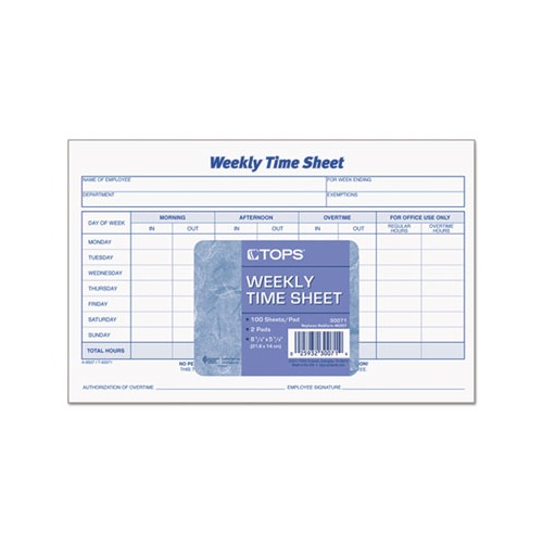 Tops Weekly Time Sheets - TOP30071 - Shoplet.com