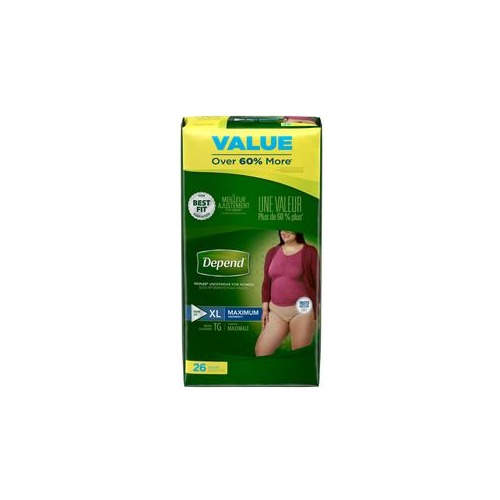 KIMBERLY CLARK Depend Super Plus Absorbency Underwear for Women X-Large ...