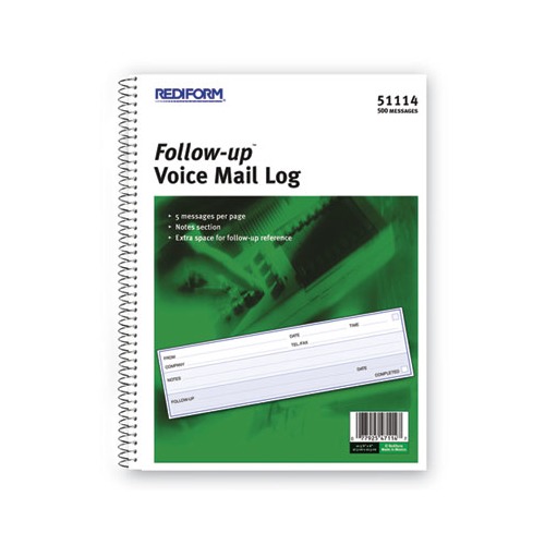 Rediform Follow-up Wirebound Voice Mail Log Book - RED51114 - Shoplet.com