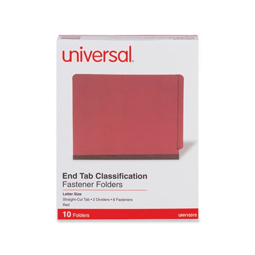 Universal Red Pressboard End Tab Classification Folders - UNV10315 ...