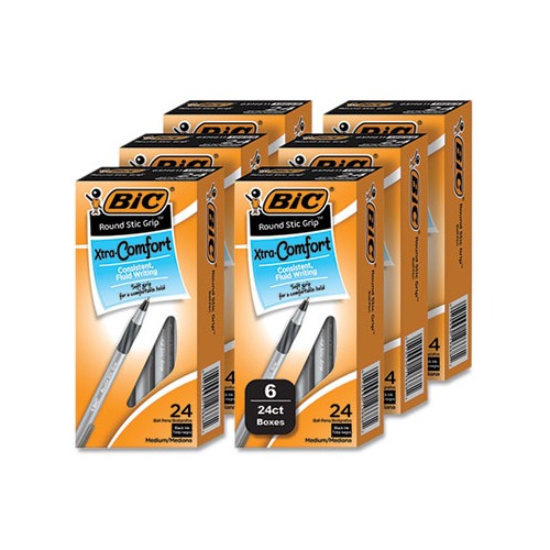 BIC Round Stic Grip Xtra Comfort Ballpoint Pen - BICGSMG144EBLK ...