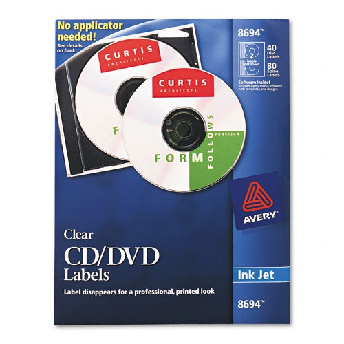 Avery CD/DVD Clear Glossy Labels for Ink Jet Printers - AVE8694 ...