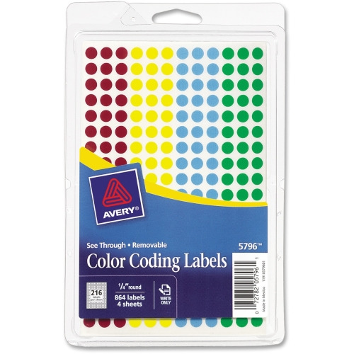 Avery Assorted Removable See-Through Color Dots, 1/4" Round, 864 Labels ...