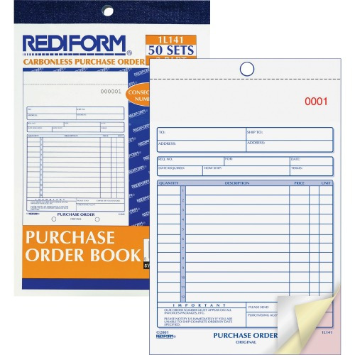 Rediform 3-Part Carbonless Purchase Order Book - RED1L141 - Shoplet.com