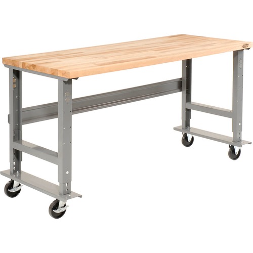 Nexel Global Industrial 72x36 Mobile Adjustable Height C Channel Leg Workbench Maple Square Edge GLOBB7236QAA Shoplet