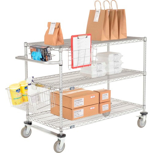 Nexel 3 Shelf Push Cart Nexelate 30"W x 24"Dx40"H Poly Casters2 Rigid 2 ...