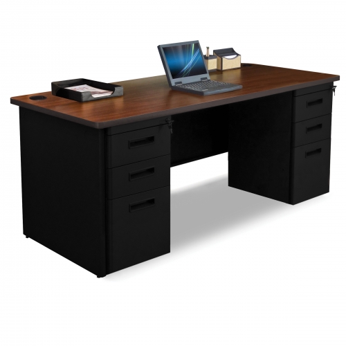 Marvel Pronto Double Full Pedestal Desk, 72W x 30D - Mahogany Laminate ...