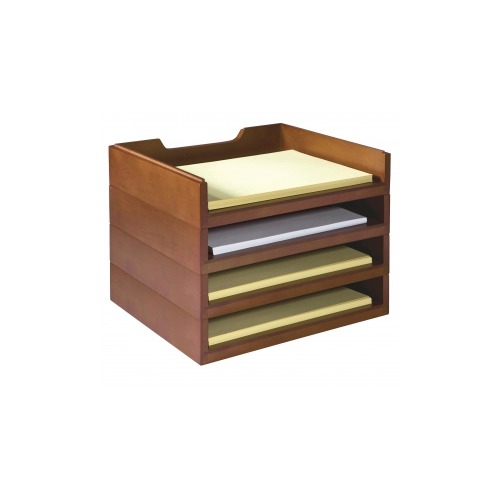 Bindertek Stacking Wood Desk Organizers, 4 Letter Tray Kit, Cherry ...